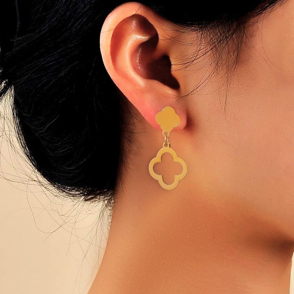 Hollowed Clover Pendant Earrings Gold Silver | Personalized Jewelry ...