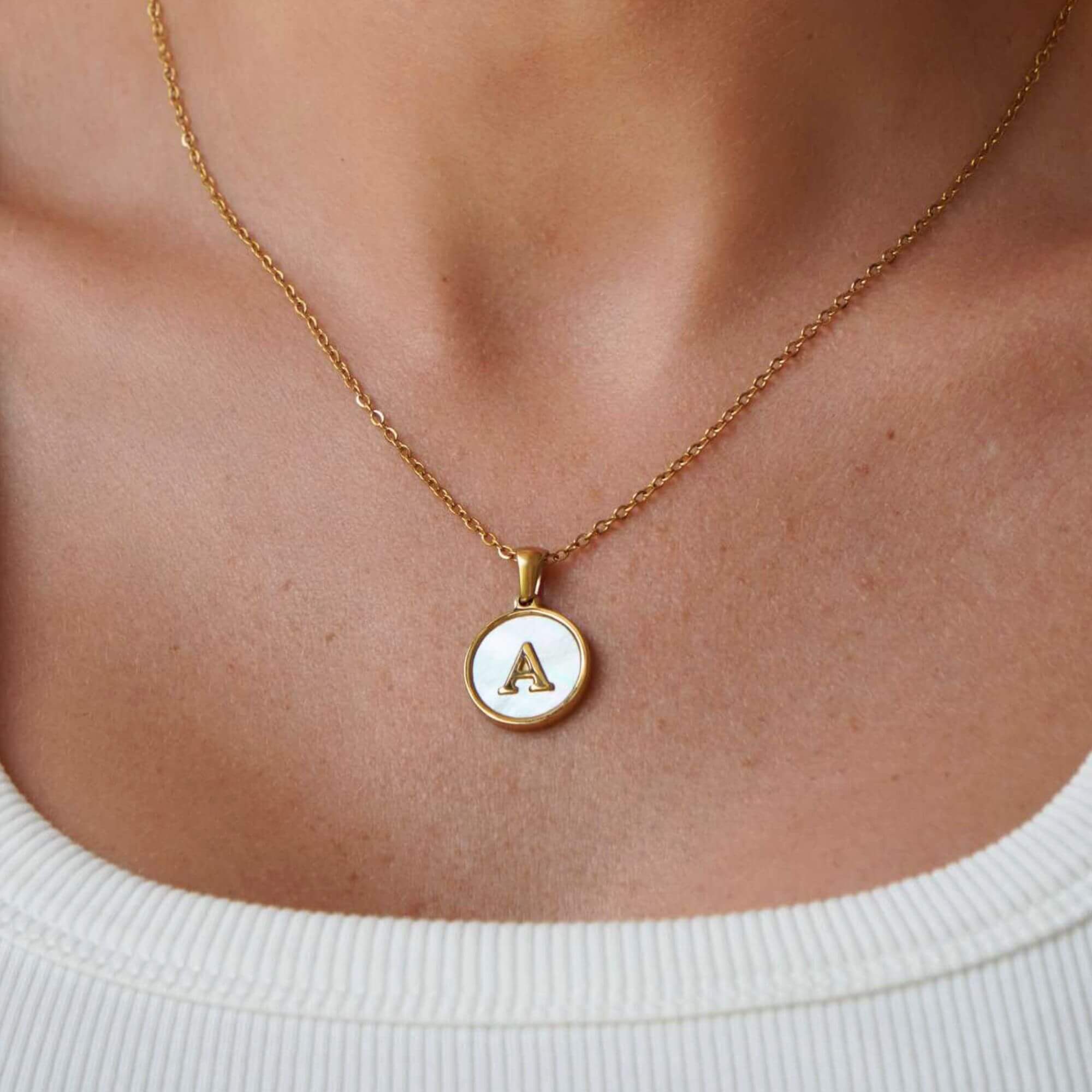 Personalised Celine Initial Necklace 18K Gold Circle Letter Shell ...